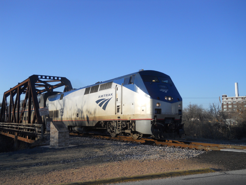 AMTK 169 8Feb2011 NB Train 22 (Texas Eagle) crossing the Comal River
